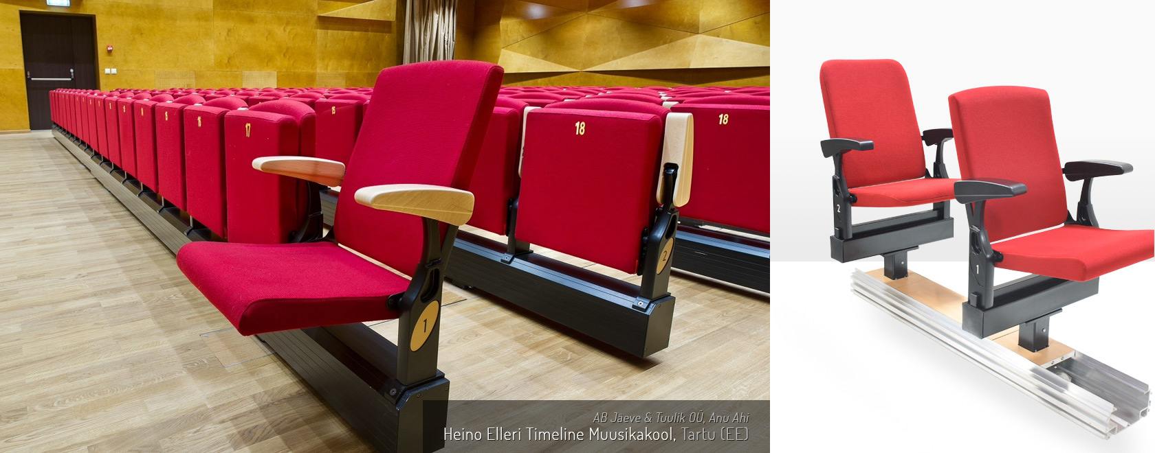 Railing system seating under stage MAX RAIL